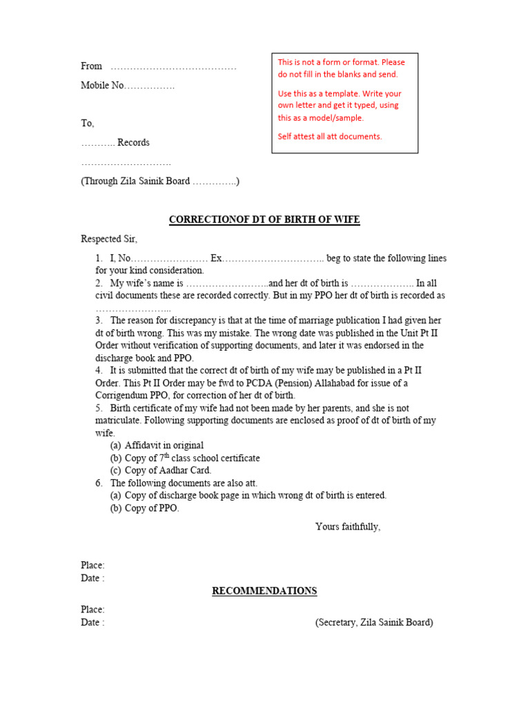 Correction of Spouse's DOB in PPO | PDF