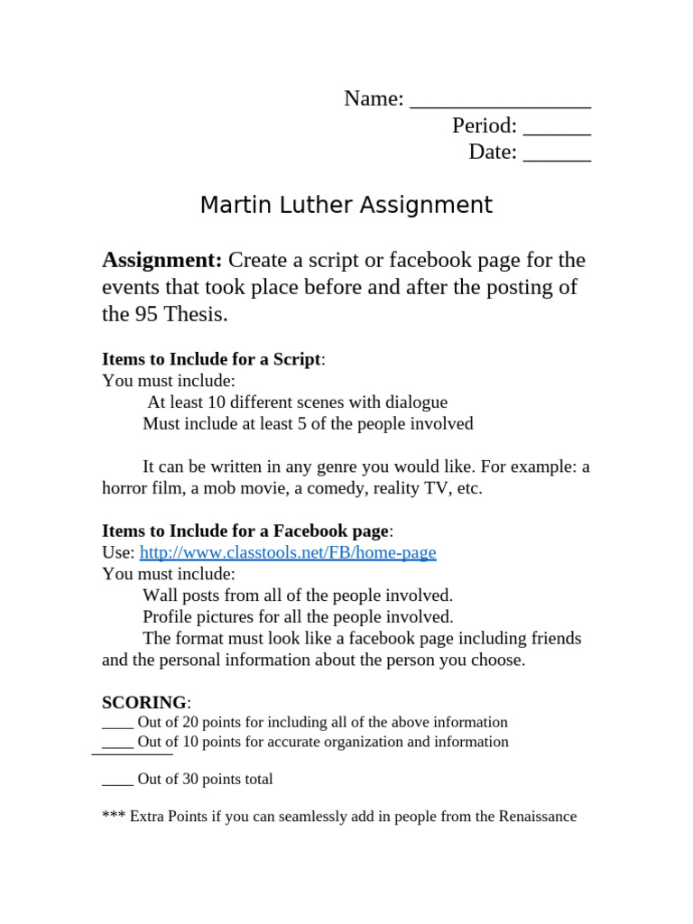 Martin Luther 95 Thesis Project Guide | PDF