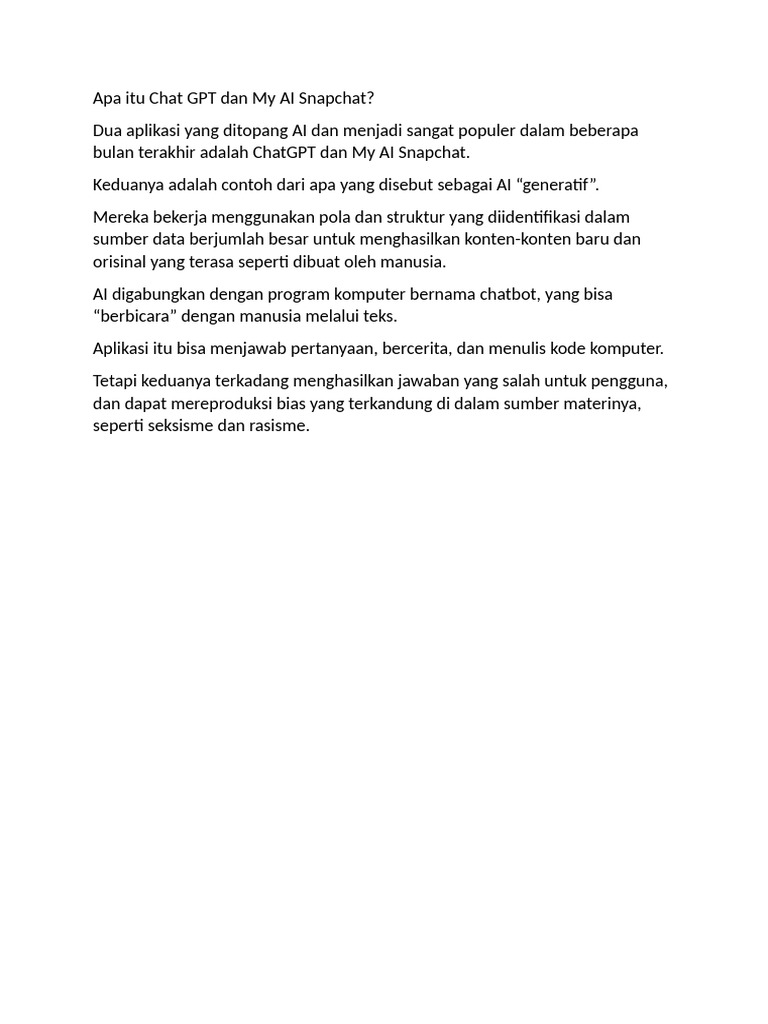 Apa Itu Chat GPT Dan My AI Snapchat | PDF