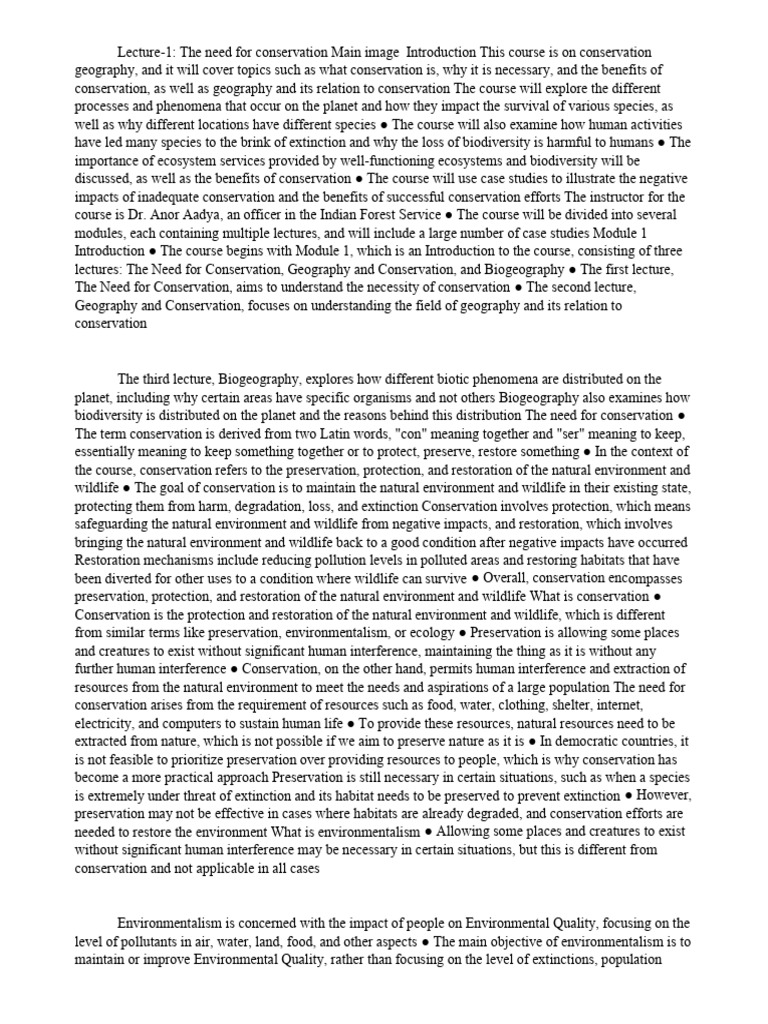 Conseravtion Geography NPTEL Notes | PDF | Geography | Conservation Biology