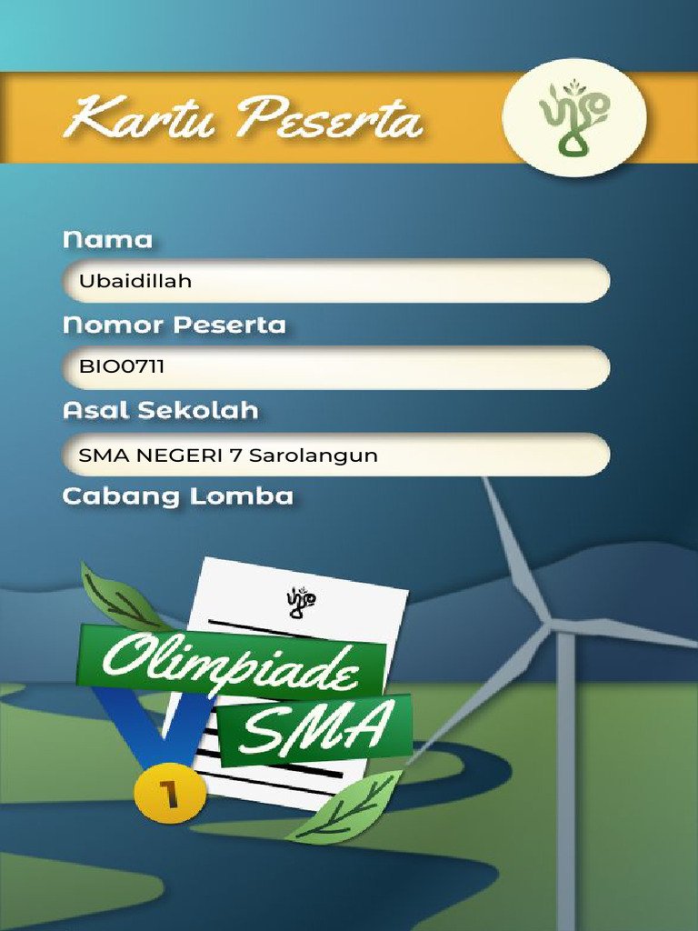 Kartu Peserta Olimpiade UISO 2024 Ubaidillah | PDF