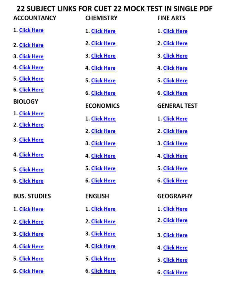 22 Subjects Mock Test Links | PDF | Liberal Arts Education | Science