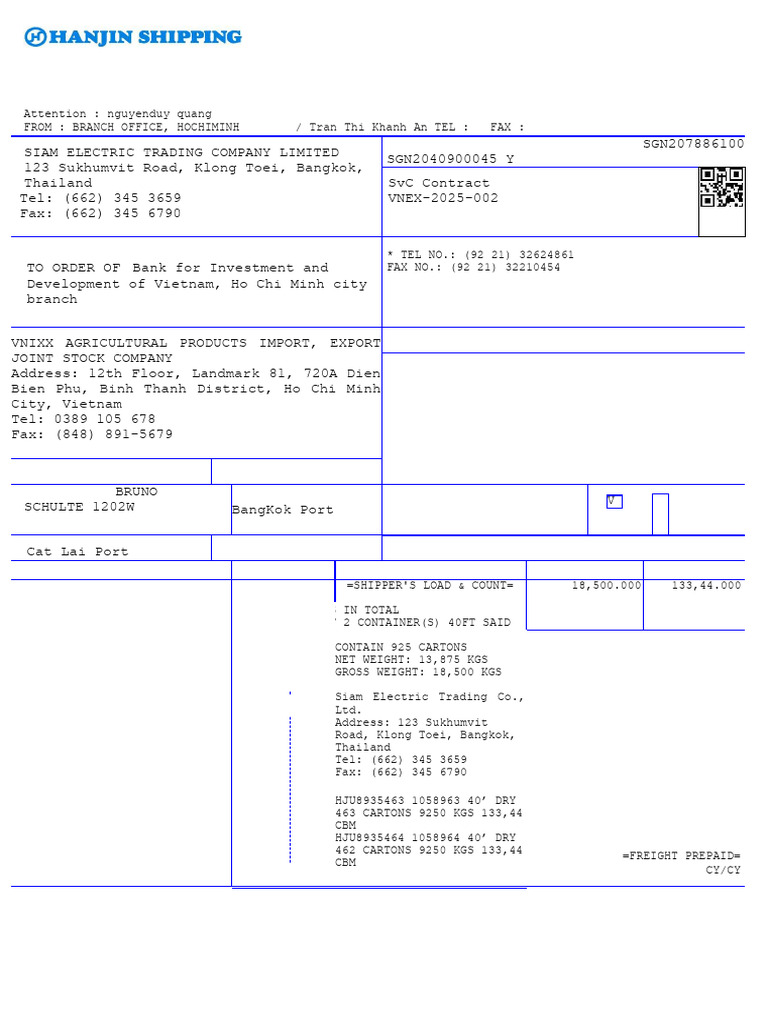 Master Bill of Lading - Hanjin Shipping Lines | PDF | Cargo | Bill Of ...