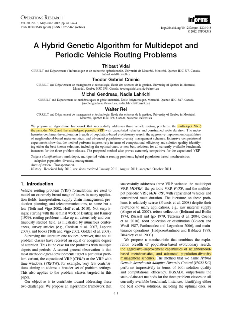 2012 - A Hybrid Genetic Algorithm for Multidepot and Periodic Vehicle Routing Problems | PDF ...