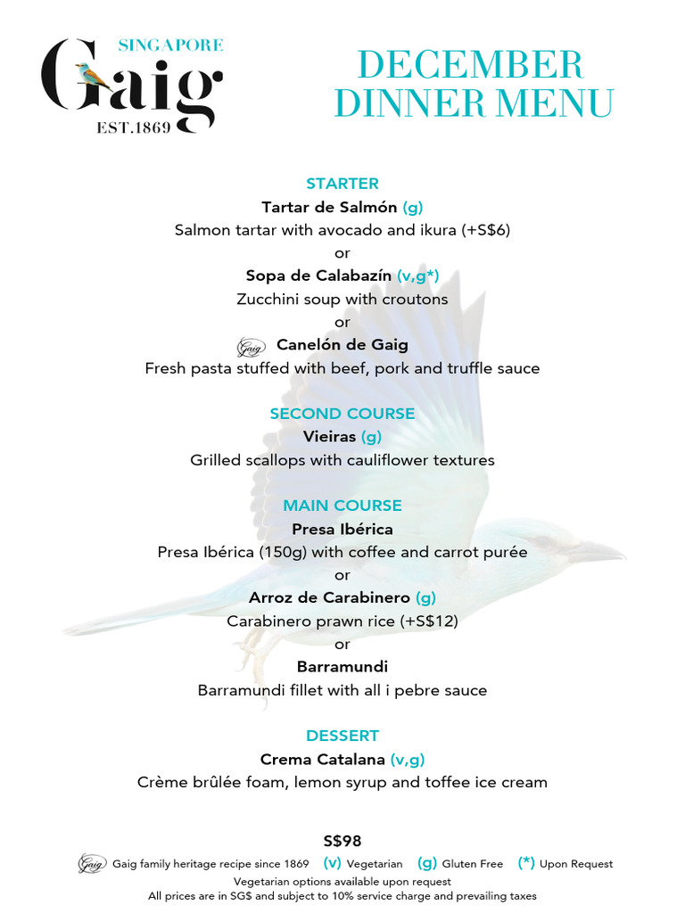 December Dinner Menu with Vegetarian Options | PDF