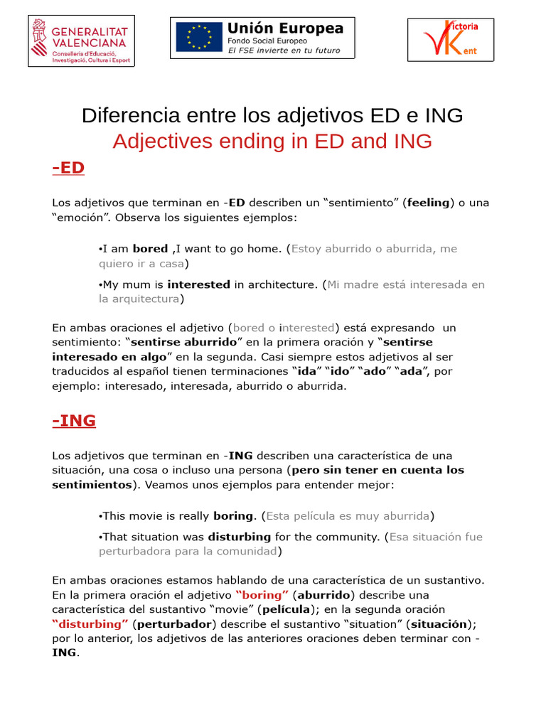 Adjetivos en - Ed ,-Ing | PDF