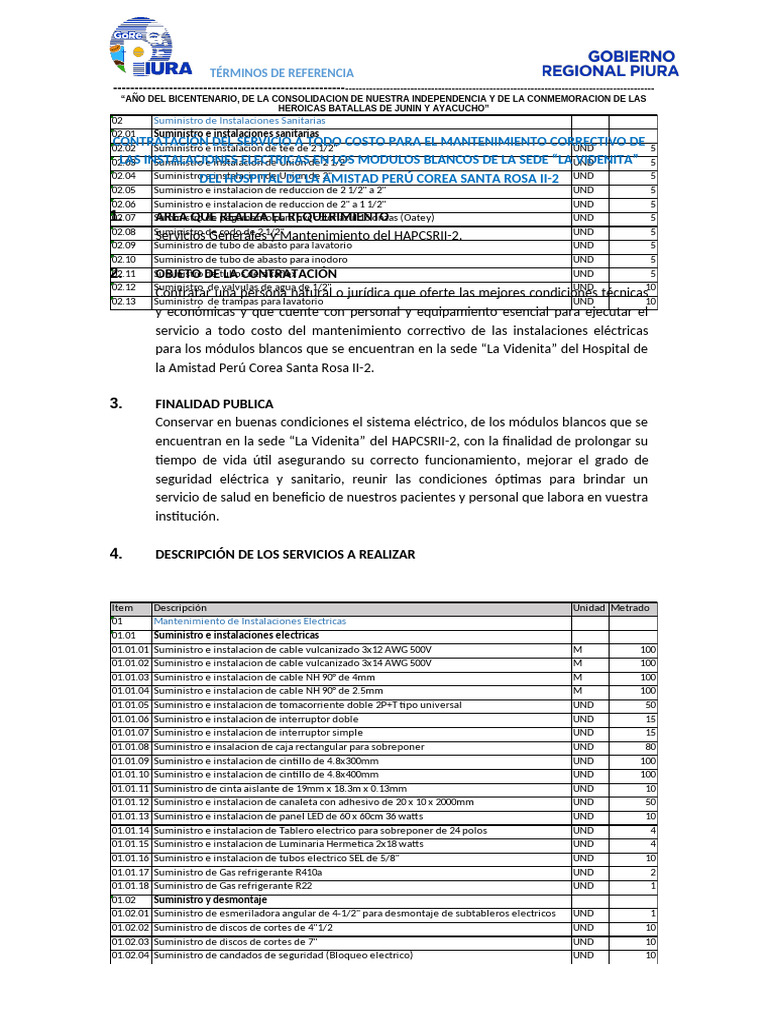 Terminos de Referencia Instalaciones Electricas Modulos Blancos | PDF | Corrupción política