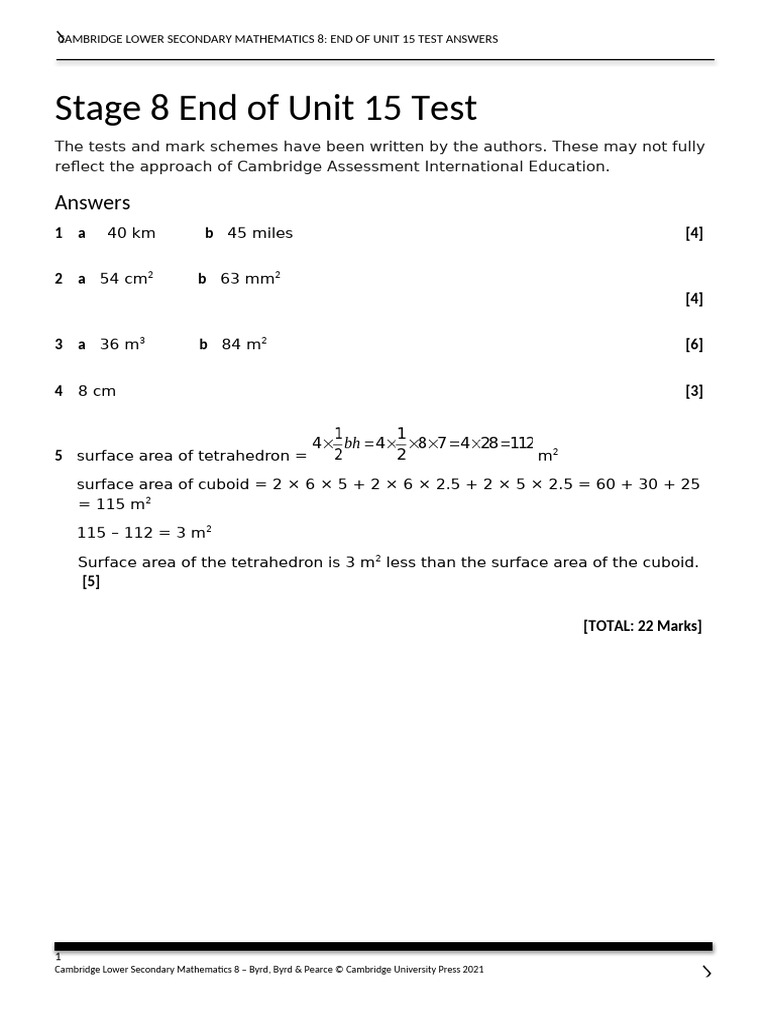 End of Unit 15 Test Answers: Math 8 | PDF