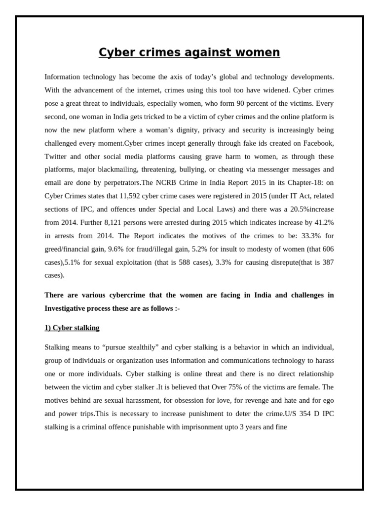 Cyber Crimes Against Women | PDF | Cybercrime | Stalking