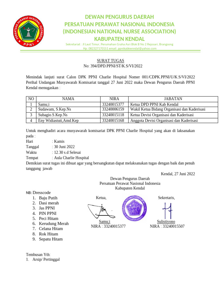 Surat Tugas Utusan Muskom DPK Ppni Charlie Hospital | PDF