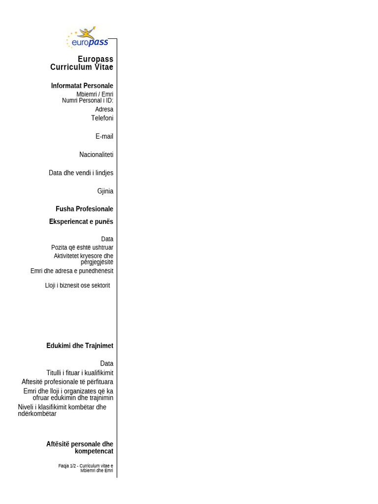 CV Europas-Shqip | PDF