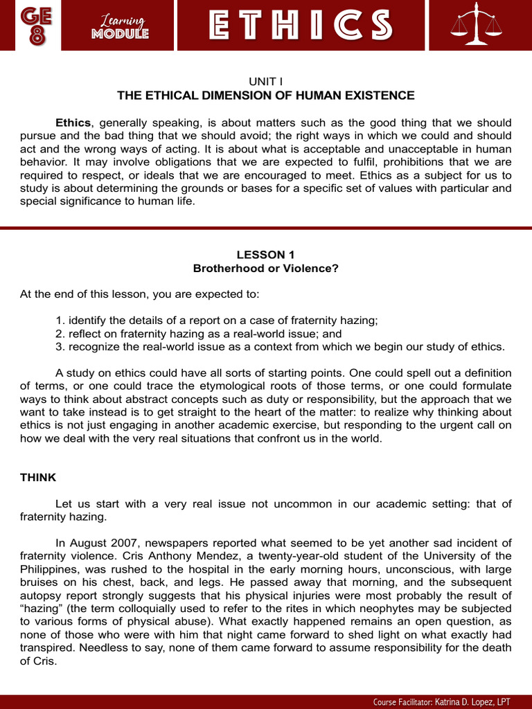 Lesson 1- Ethics | PDF