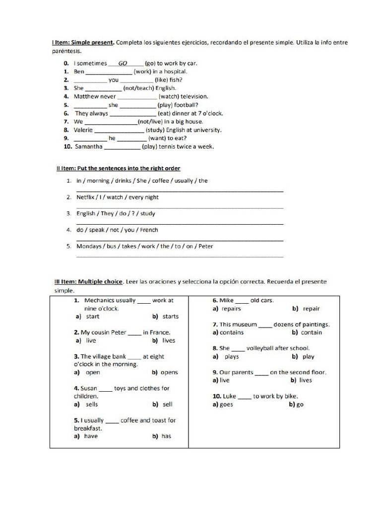Más Ejercicios de Presente Simple | PDF