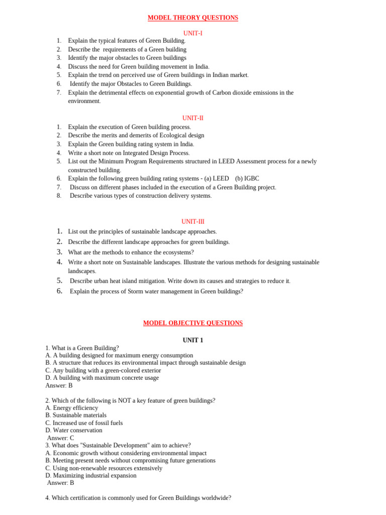 Model Questions Mid 1 - Green Building | PDF | Green Building | Stormwater