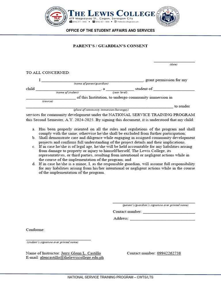 Parents Consent and Waiver Form | PDF