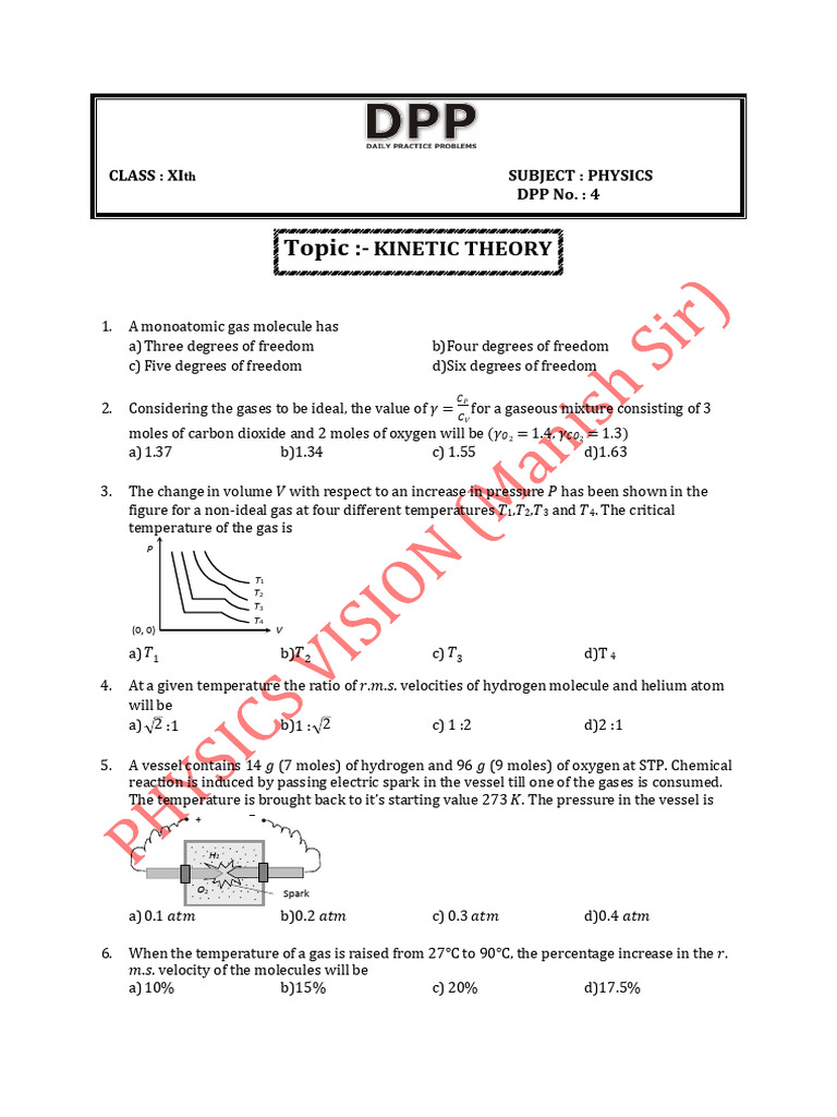 Kinetic Theory of Gases DPP-4 | PDF | Gases | Temperature