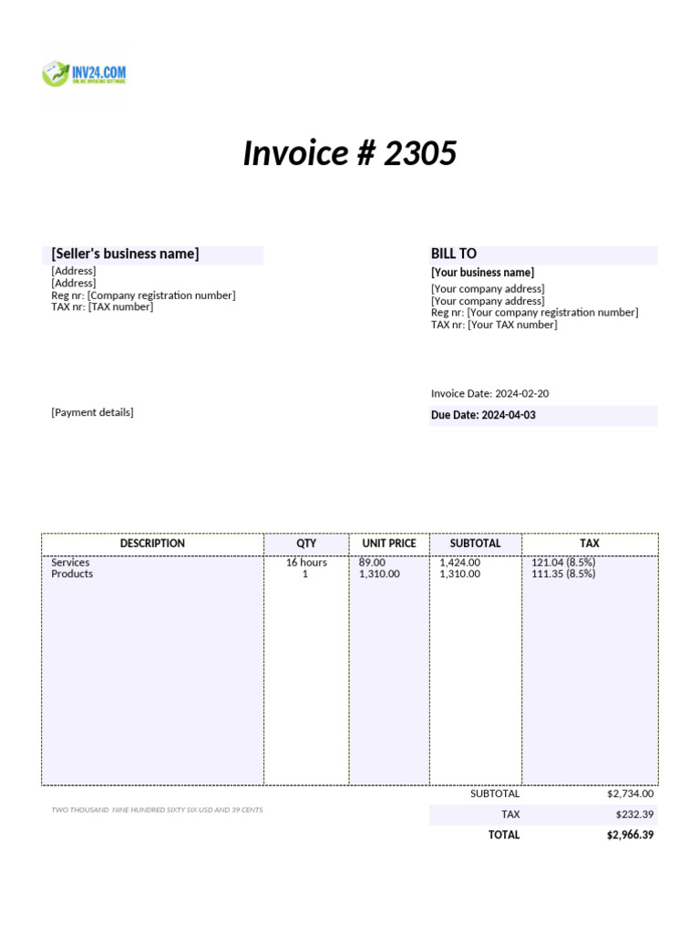 Self-Billing Invoice Template Example | PDF