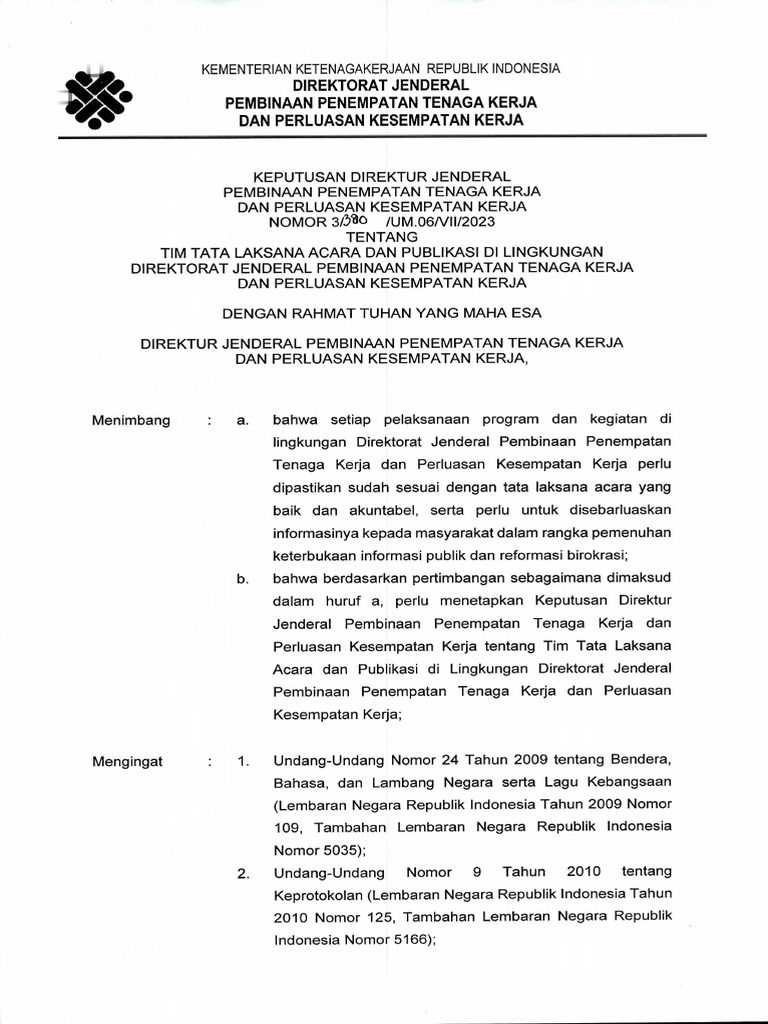 SK Dirjen_Tim Tata Laksana Acara Dan Publikasi 2023 | PDF