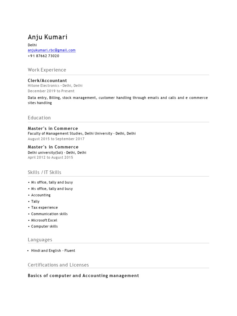 Anju Kumari Resume Apna | PDF