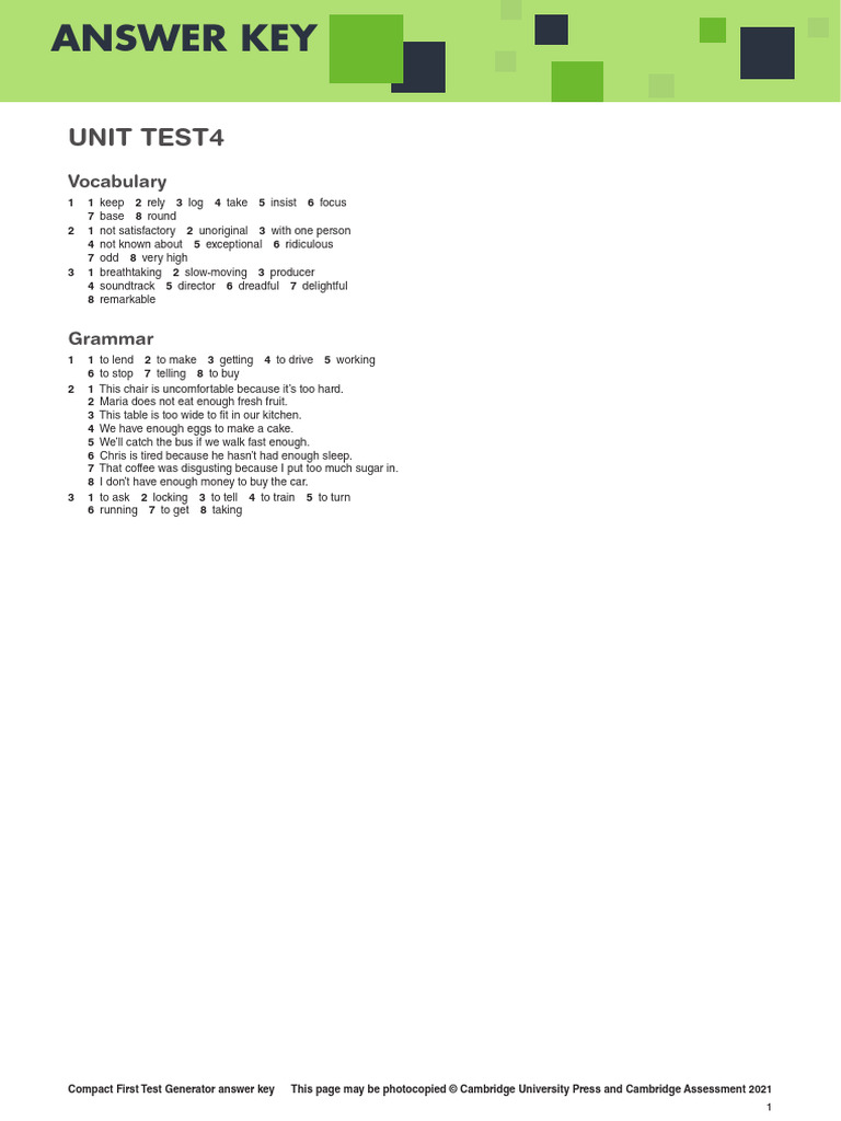 Compact First TG - U4 - Key | PDF
