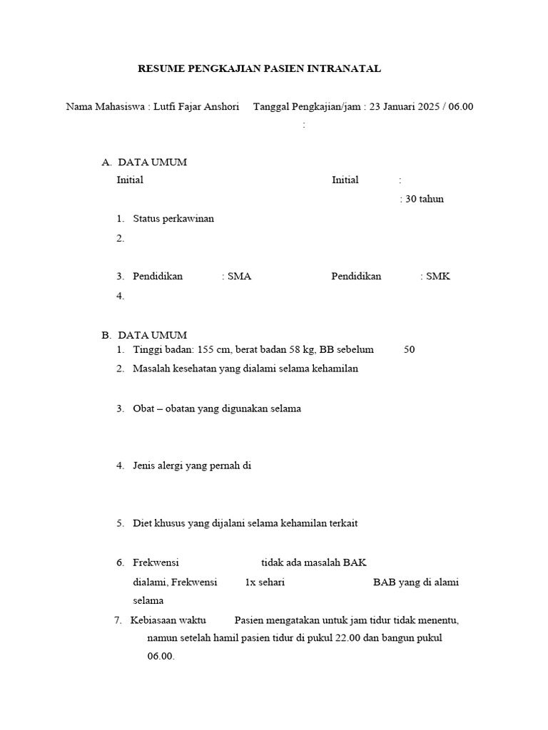 Resume Mater Intranatal | PDF