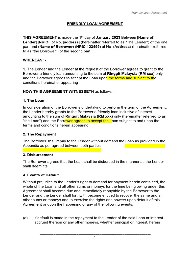 Friendly Loan Agreement | PDF | Loans | Indemnity