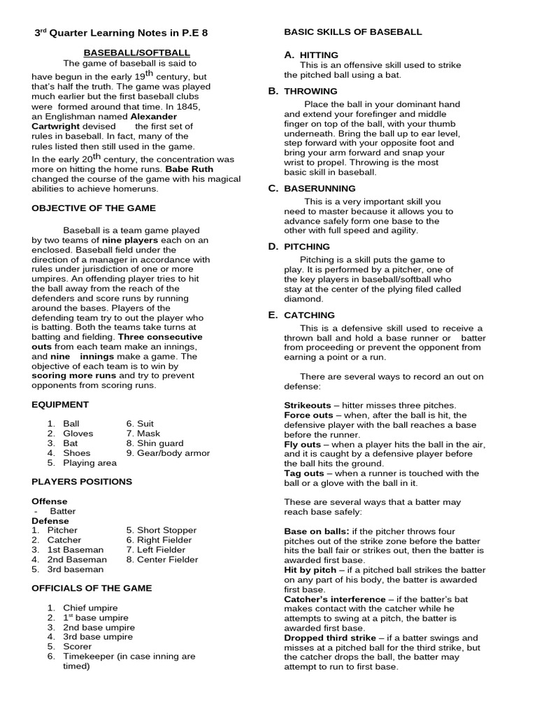 3rd-Quarter-Learning-Notes-in-P.E (1) | PDF | Games Of Physical Skill ...