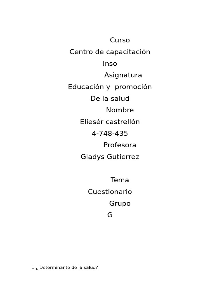 Cuestionario Elieser Castrellón Grupo G | PDF | Entorno natural ...