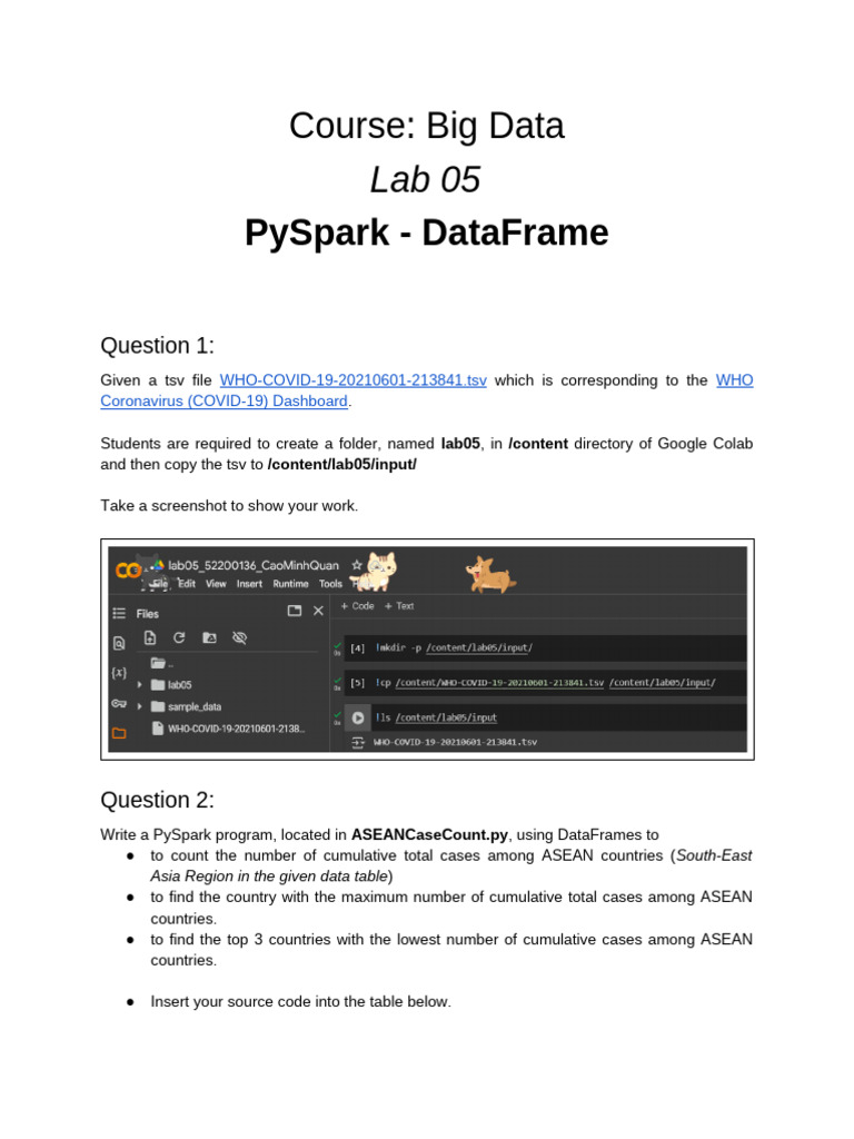 Lab 05 - PySpark - DataFrame | PDF | Apache Spark | Computer Programming