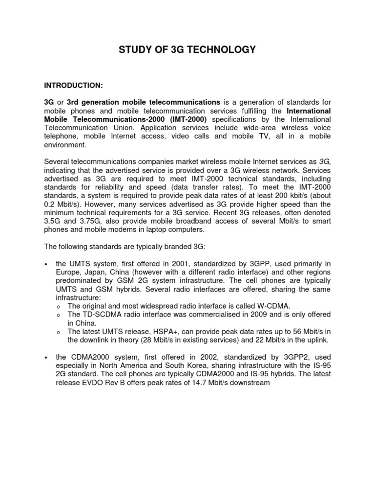 Study of 3G Technology | PDF | 3 G | Data Transmission