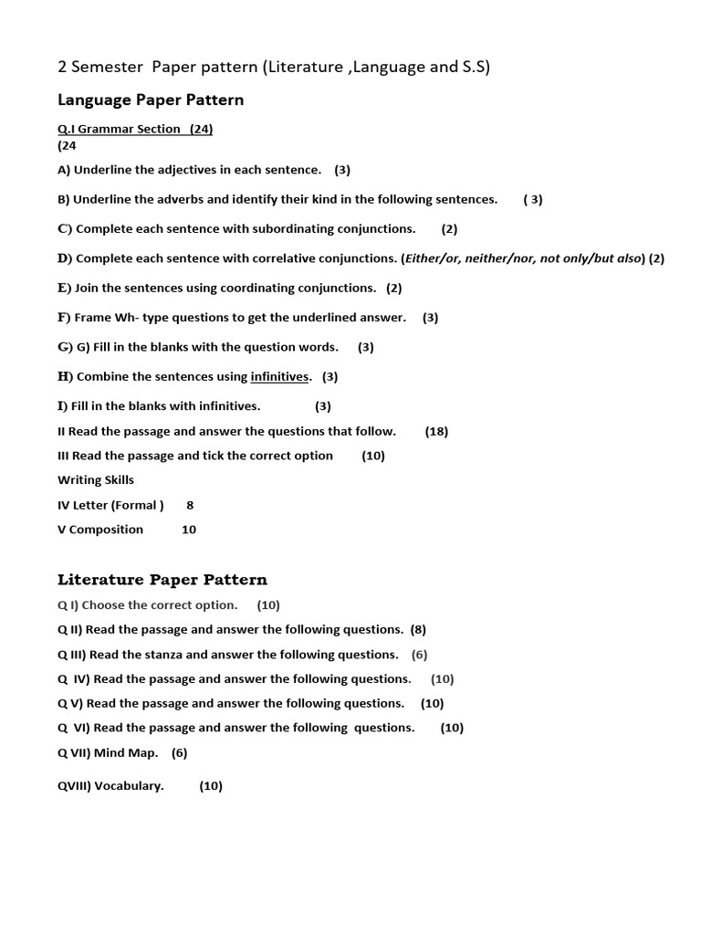 STD 4 2 Semester Paper Pattern - PDF Lang. Lit and S.S | PDF