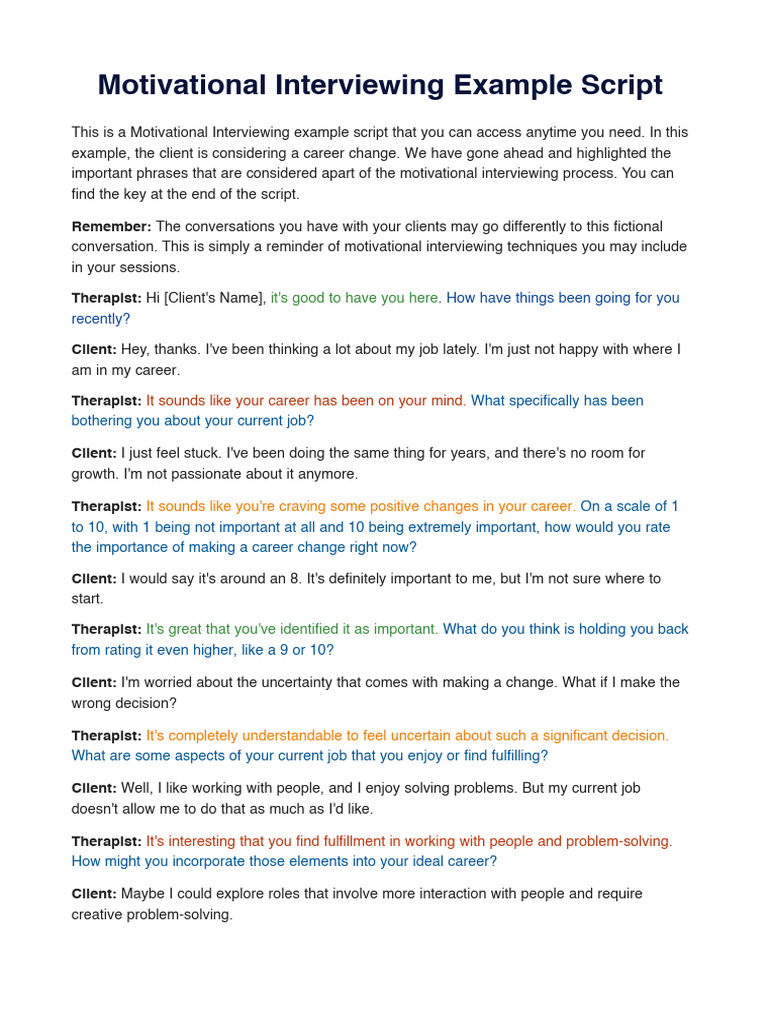 Motivational Interviewing Script | PDF | Psychology | Cognition