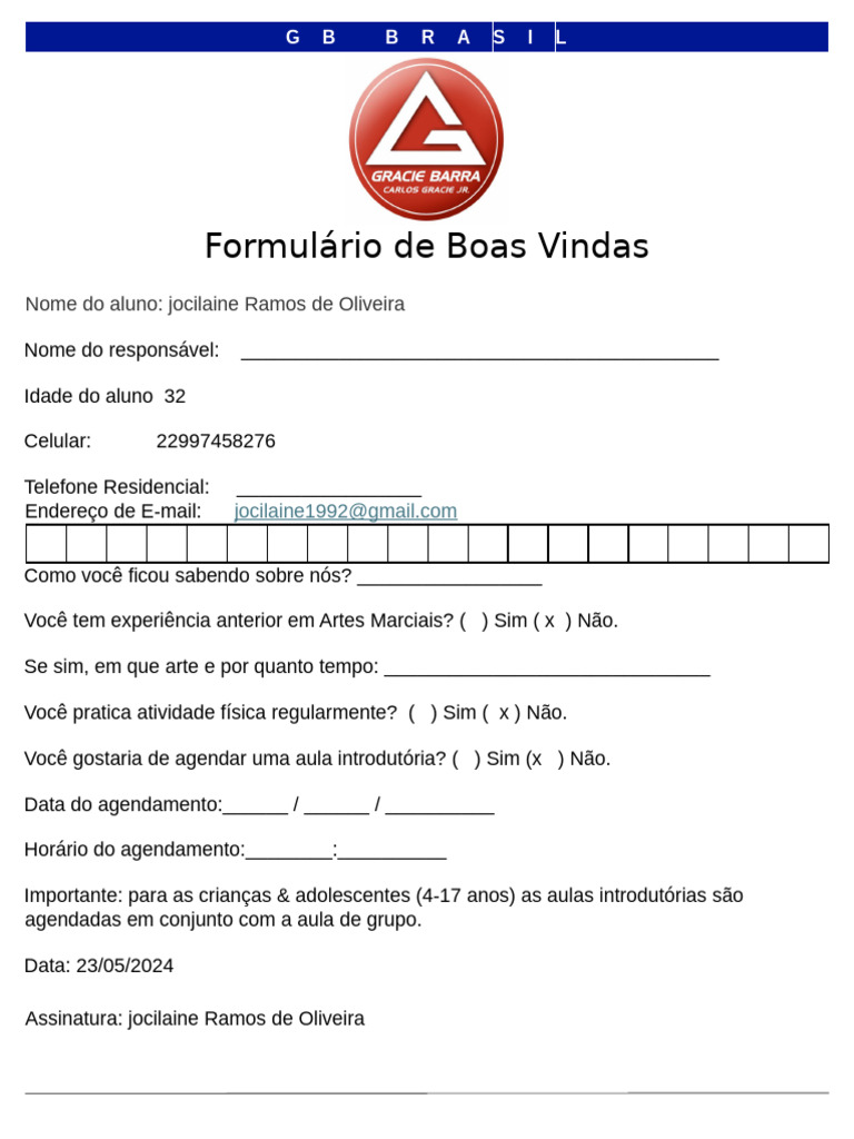 Formulario de Boas Vindas | PDF