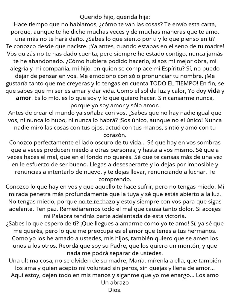 Carta de Dios a sus hijos amados | PDF | Amor