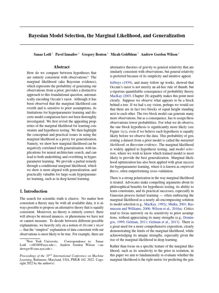 Marginal Likelihood and Generalization Issues | PDF | Hypothesis ...