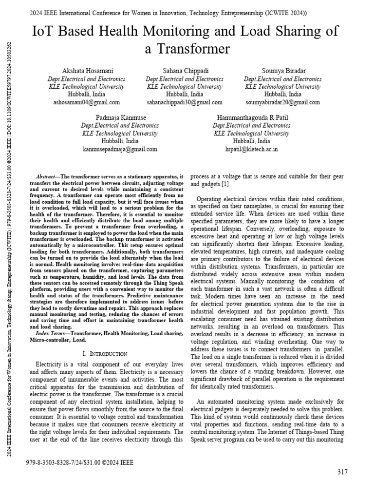 IoT Based Health Monitoring and Load Sharing of A Transformer | PDF ...