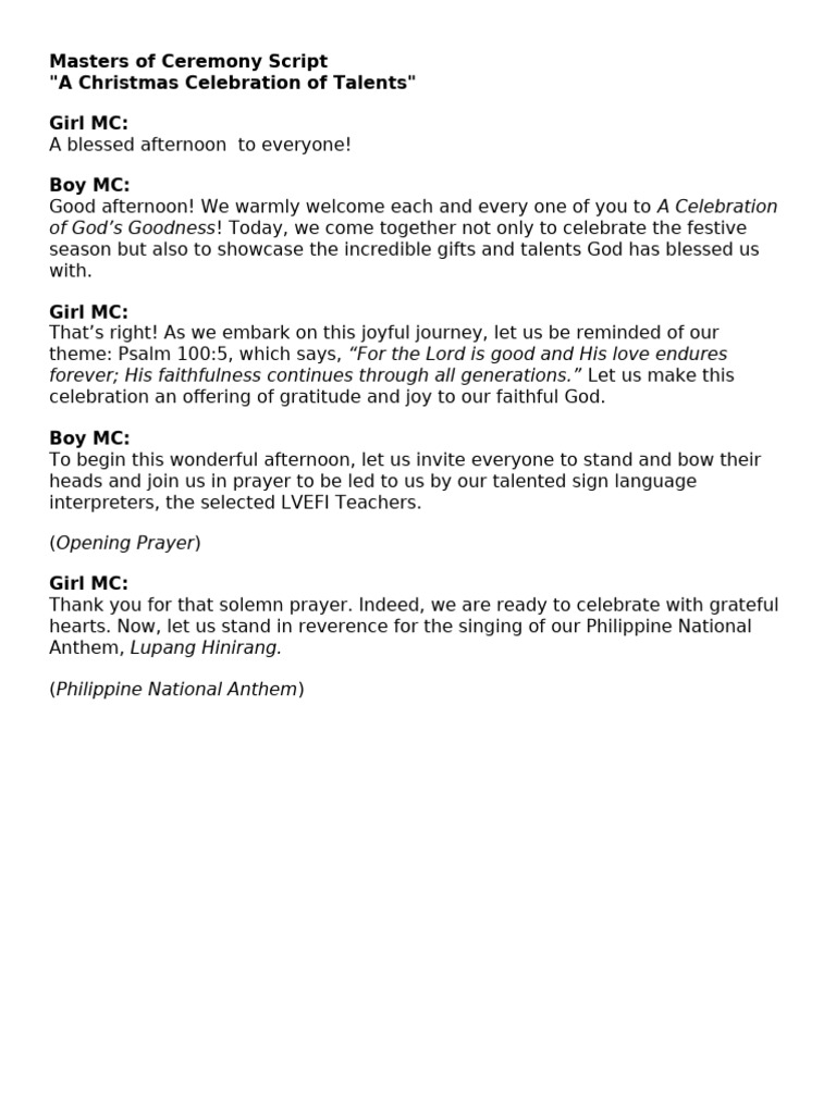 Christmas Celebration MC Script | PDF | Christmas Music | Christmas
