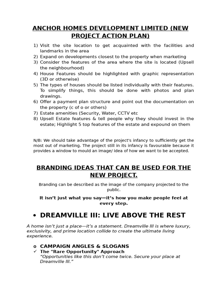 Anchor Homes Development Limited (New Project Action Plan) | PDF