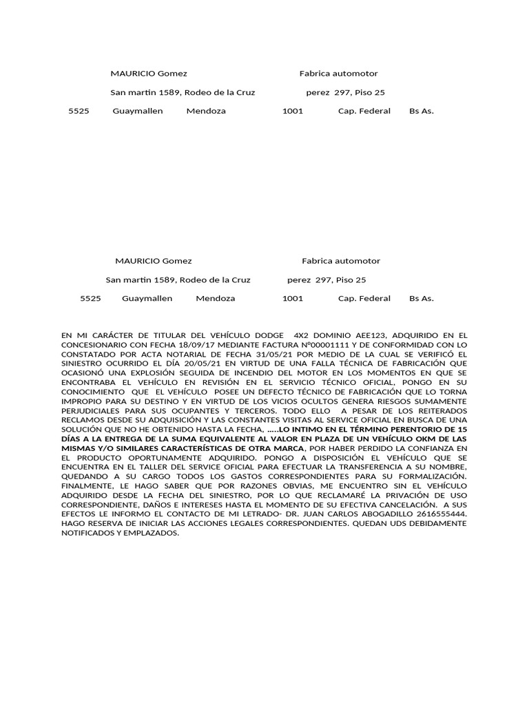 MODELO Carta documento | PDF
