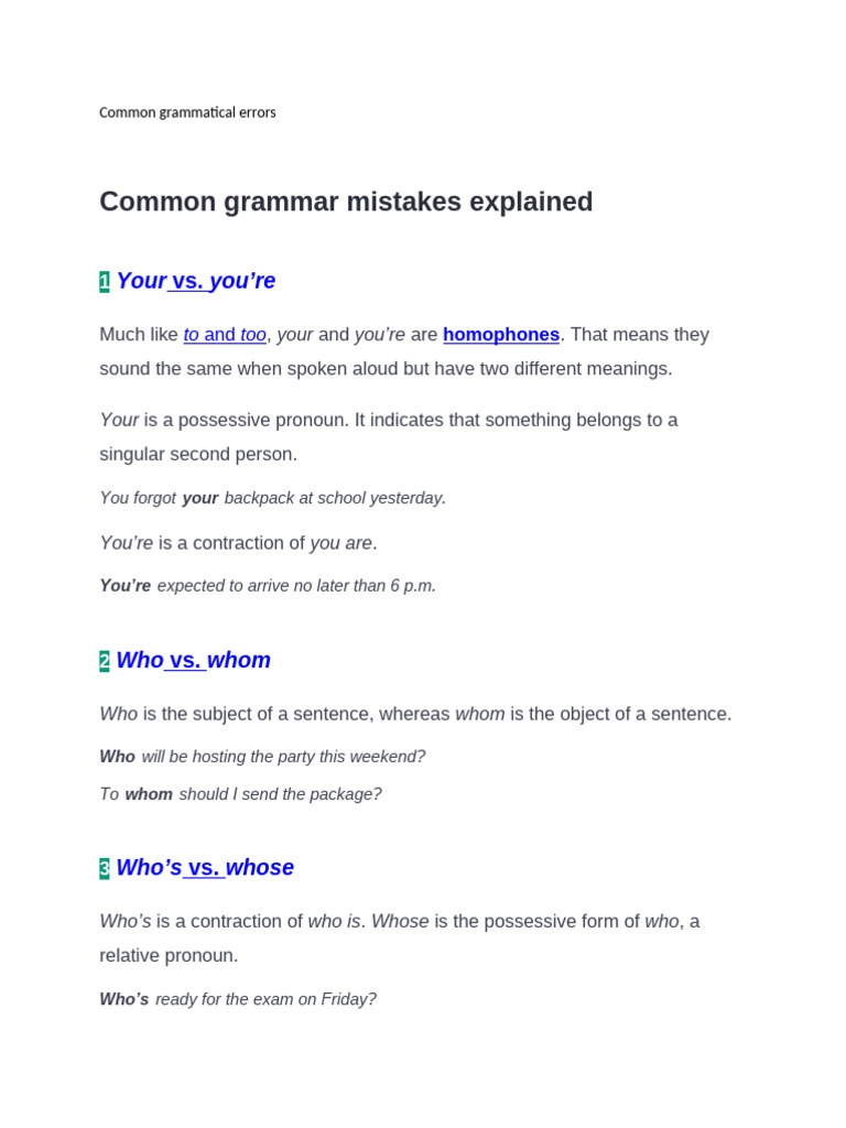Common grammatical errors | PDF | Comma | Grammatical Number