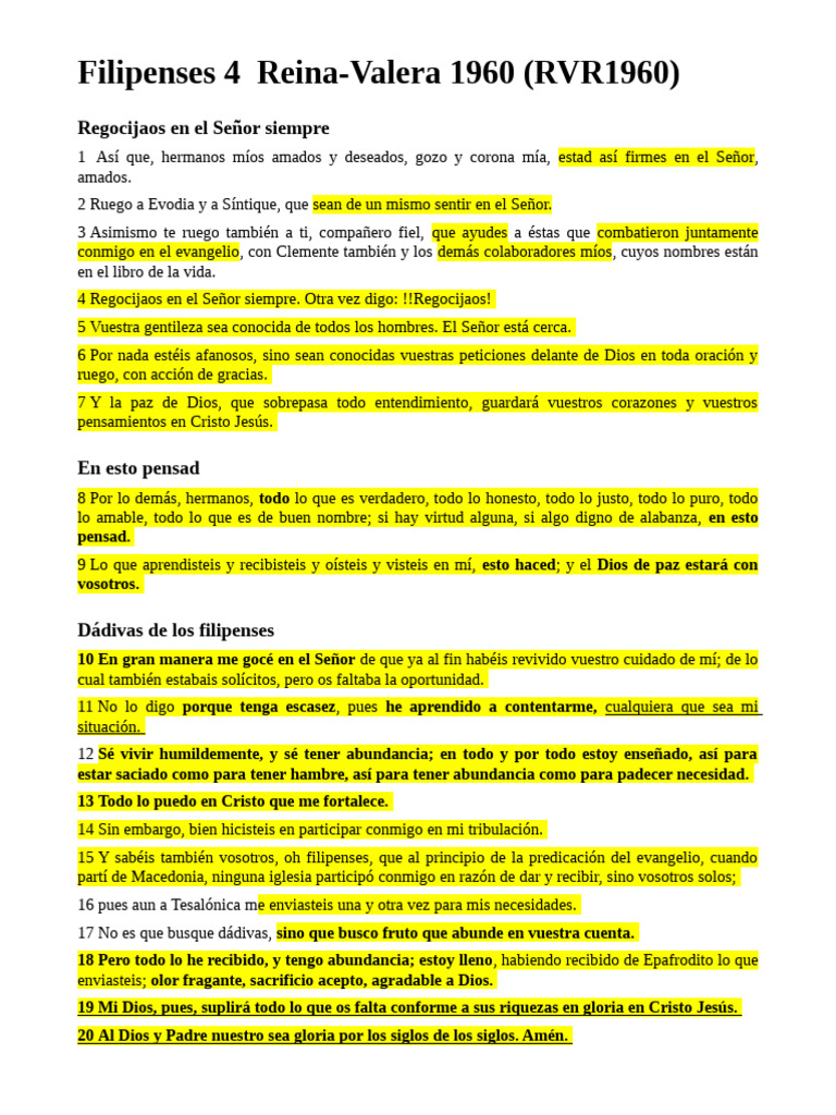 Filipenses 4: 1-20 | PDF