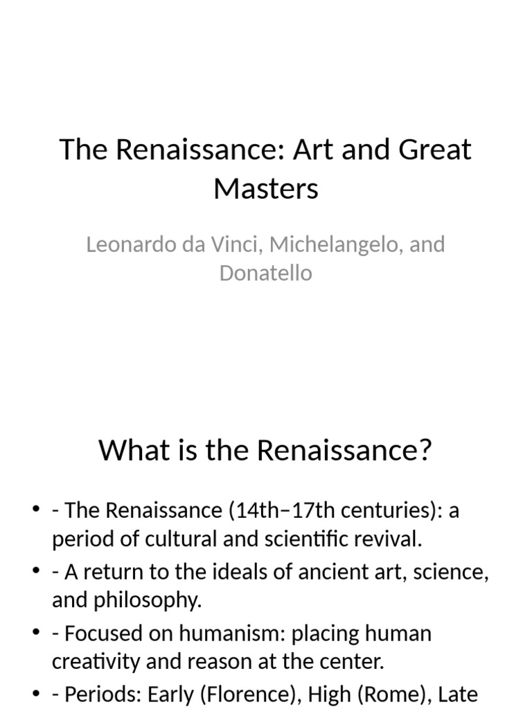 Renaissance Art: Masters & Legacy | PDF | Renaissance | Michelangelo