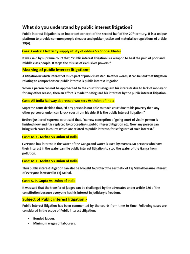 Understanding Public Interest Litigation | PDF | Government Of India ...