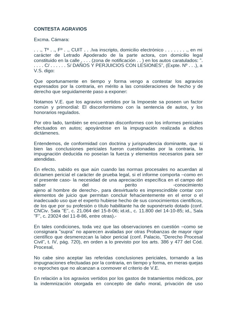 Contestación de Agravios en Daños y Perjuicios | PDF | Justicia ...