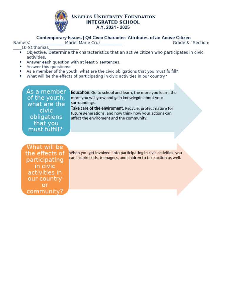 Q4 SS 10 WORKSHEET - Civic Character Attributes of An Active Citizen ...