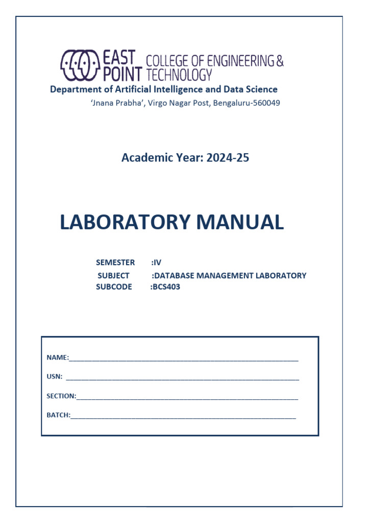 Dbms Lab 4th Sem 2024-25 | PDF | Relational Model | Relational Database
