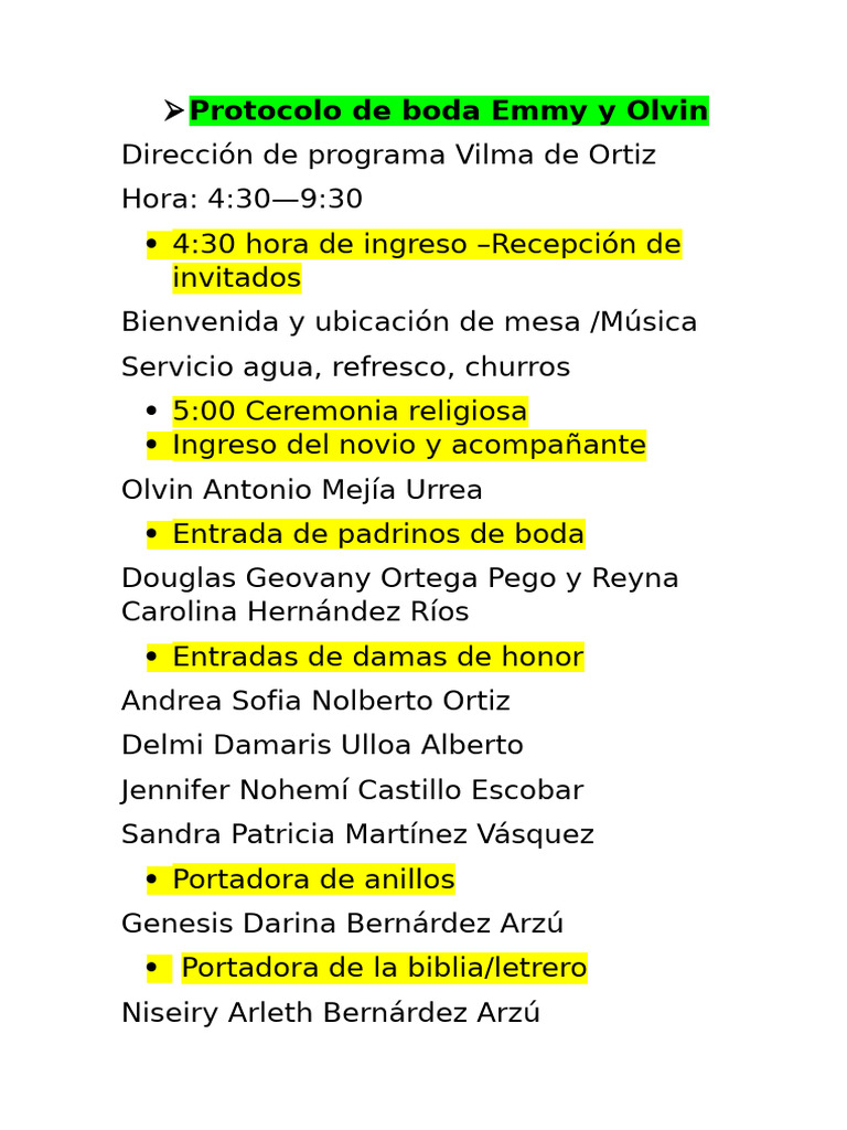 Protocolo de Boda Emmy y Olvin | PDF