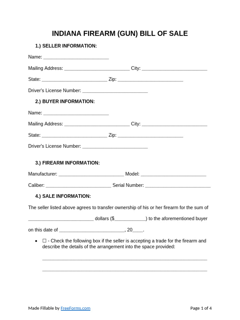 Indiana Firearm Gun Bill of Sale Form | PDF | Sales | Prison