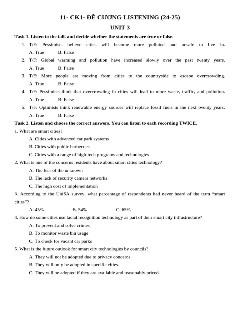 11-CK1-DE CUONG LISTENING | PDF | Greenhouse Gas | Climate Change