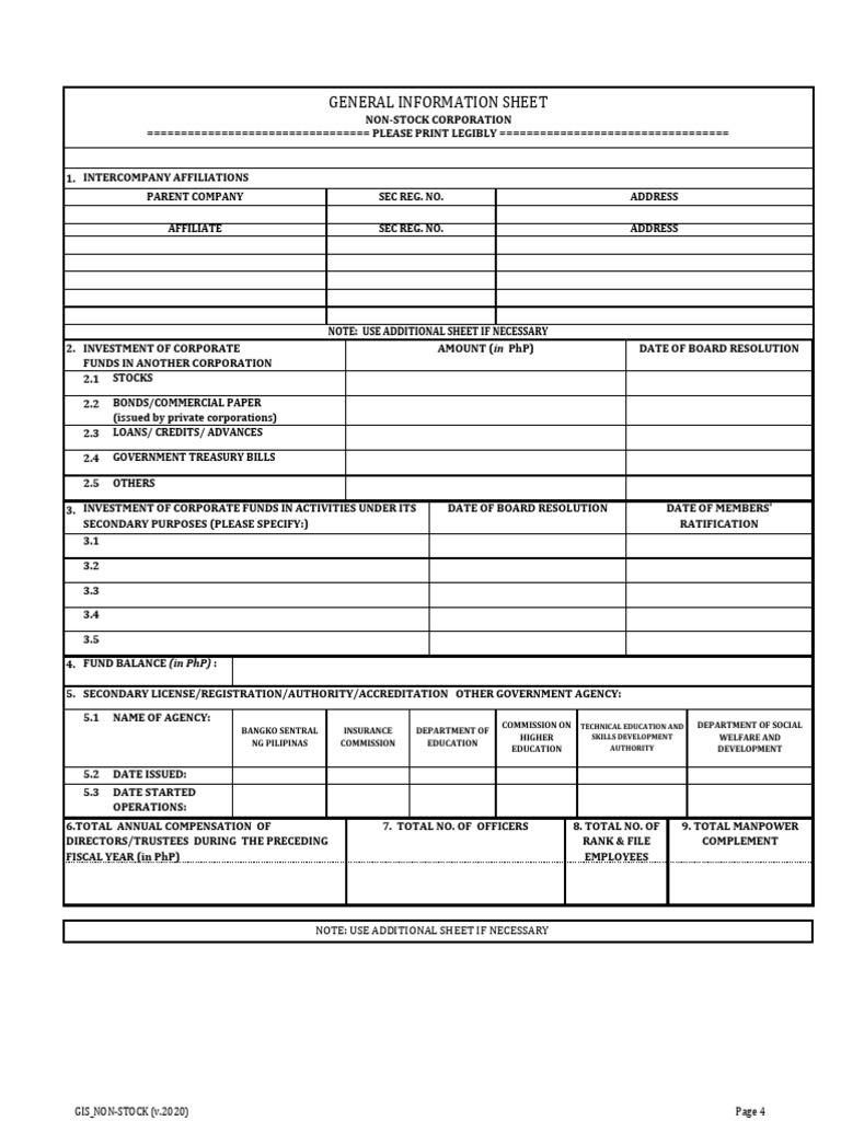 General Information Sheet: GIS - NON-STOCK (v.2020) | PDF | Business ...